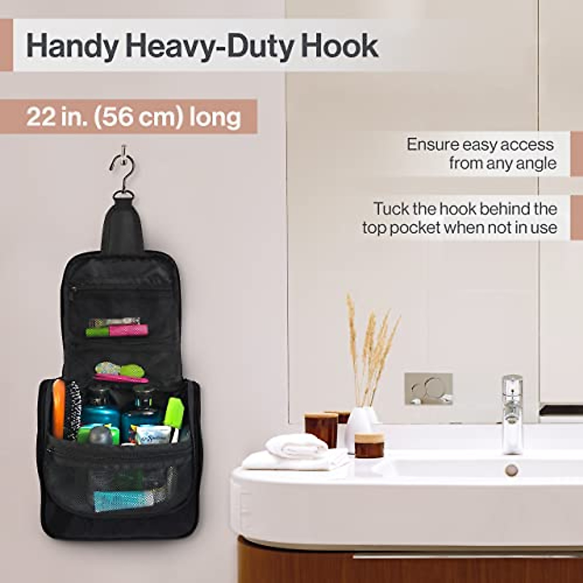 Wayfarer Supply Hanging Travel Toiletry Bag - Large Cosmetic Bag Organizer for Toiletries, Makeup and Shaving Supplies - Cruise and Travel Essentials for Women & Men, Black