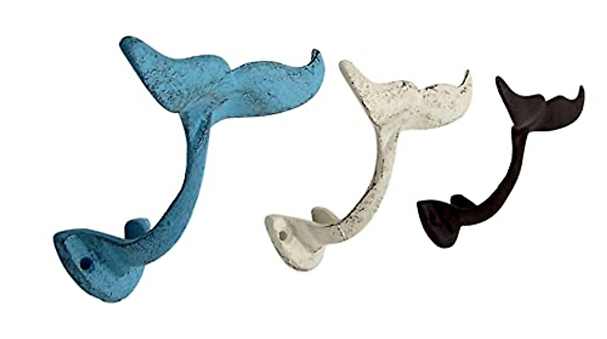 Cast Iron Whale Tail Wall Hooks - Set of 3 for Stylish Home Decor