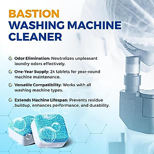 BLANDELLA Washing Machine Cleaner, Washing Machine Cleaning Tablets for Front Load and Top Load Washers, and Stain Remover for Laundry Tub 12-Month Supply