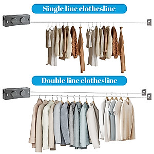 Retractable Clothesline Indoor Outdoor, Clothes Line Retracting, Double Retractable Clothes Lines, Wall Mounted Clothes Drying Line, Non-Sagging Stainless Steel Linefor Hanging Clothes with 16.7ft