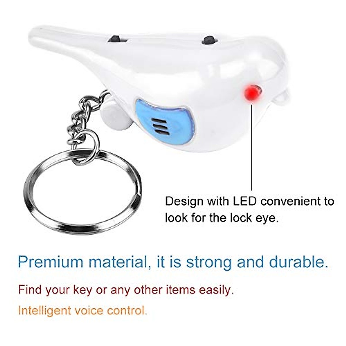 Whistle Key Finder Voice Control Bird Shape Keychain Mini Key Anti-Lost Tracer Finder with LED Light Suitable for Key Wallet Cellphone(White)