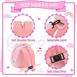 Toddler Backpack,Cute Plush Small Preschool Backpack with Leash Gift for Little Boys Girls Kids with Chest Strap,Pink Bunny VONXURY