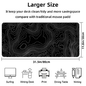 BZU Topographic Contour Extended Big Mouse Pad Large,XL Gaming Mouse Pad Desk Pad,31.5x11.8inch Long Computer Keyboard Mouse Mat Mousepad with 3mm Non-Slip Base and Stitched Edge for Home Office Work
