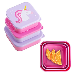 Wildkin Nesting Food Containers for Kids – Stackable, Airtight & Dishwasher Safe - Set of 3 - Unicorn