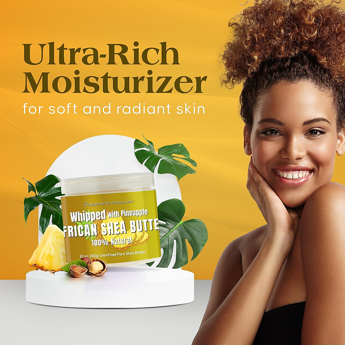 RA COSMETICS Whipped Shea Butter Pineapple - 12oz | 100% Pure & Natural African Shea Butter for Men & Women - Ultimate Handcrafted Moisturizer with Essential Vitamins for Radiant Skin & Luscious Hair