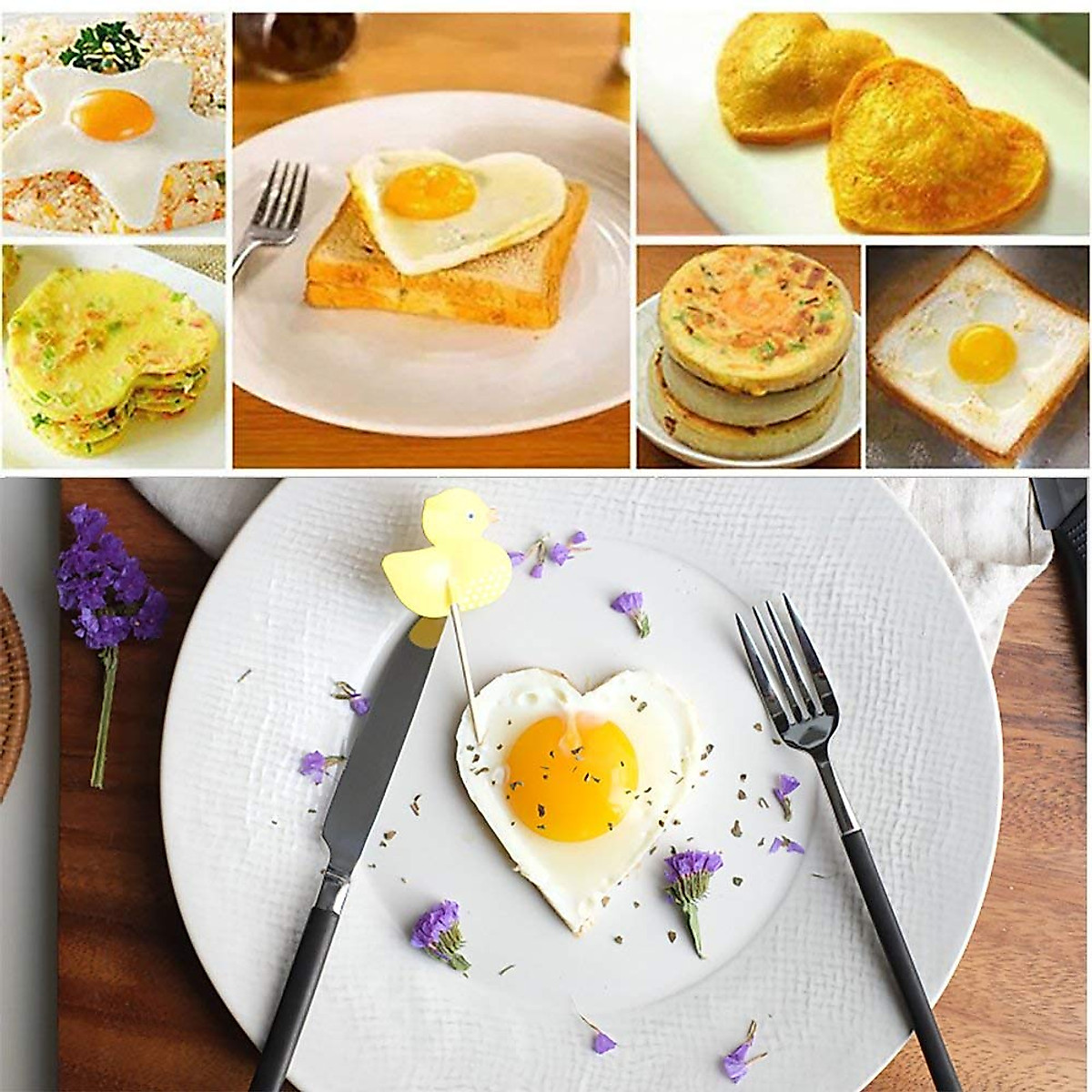 Egg Ring- Fried Egg Mold, 5pcs Different Shapes Stainless Steel Egg Poacher, Non Stick Pancake Shaper Mold With Handles (Silicone)