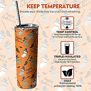 Mosdeim Halloween Tumbler 20 oz Travel Holiday Coffee Mug Witch Cat Skinny Tumblers with Lid and Straw Stainless Steel Insulated Coffee Cups Holloween Gifts for Women Girls