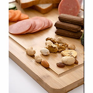 Large Bamboo Cutting Board Cheese Board Cheese Tray with Juice Groove & Round Groove, Chopping Board Charcuterie Board Christmas