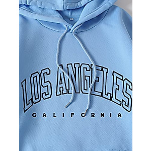 Cozyease Men's Oversized Letter Graphic Drawstring Casual Hoodies Long Sleeve Vintage Street Hoodie Sweatshirts Blue L