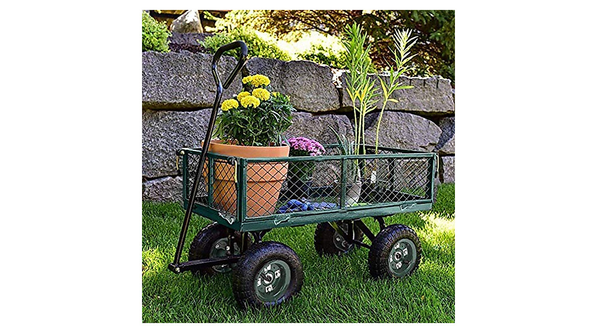 Heavy Duty Steel Garden Dump Cart - 400lb Capacity Yard Wagon