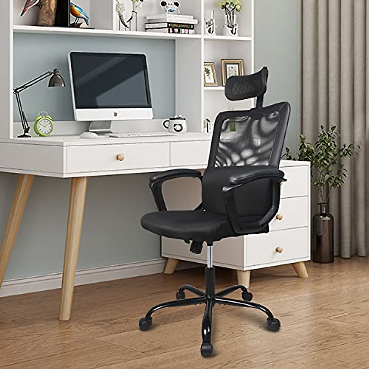 SMUG Office Ergonomic Mesh Home Headrest Computer Desk Chair, Black