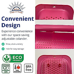 AHASON'S Adjustable Over The Sink Colander | Strainer 3 in1 Rinse Drain Dry |Food Grade Heat Resistant BPA free Dishwasher Safe | Drain Cooked Pasta Noodle | Dry Dishes Space Saver (Rose Red)