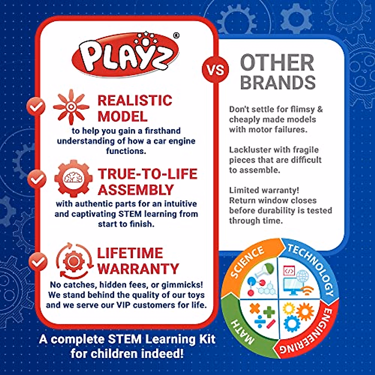 Playz V8 Combustion Engine Model Building Kit for Kids, Adults - STEM Hobby Toy, Educational Engineering & Science Kit for Aspiring Engineers Ages 12+ w/ DIY Guide & Realistic Mini Parts That Run