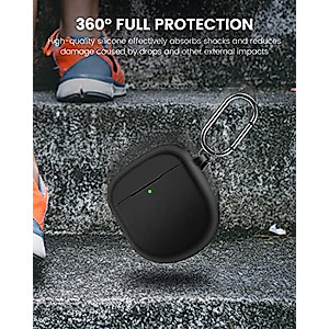 RISETECH Soft Silicone Case Compatible with Bose QuietComfort Earbuds II Case Cover 2022, Protective Charging Case with Keychain, Front LED Visible -Black