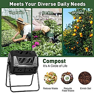 LUCKYERMORE Tumbling Composter 42 Gallon Compost Tumbler Outdoor Compost Bin Dual Chamber Composting Tumblers BPA Free Material with Secure Sliding Doors for Garden Yard Outdoor