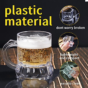 YAXINRUI Mini Beer Mug Shot Glasses, 1 oz Beer Shot Glasses Plastic Beer Mug Shot Beer Tasting Glasses for Beer Fest, Birthday Weddings Party Supplies, BBQ and Picnics (1.75'' Tall, 12 Pieces)