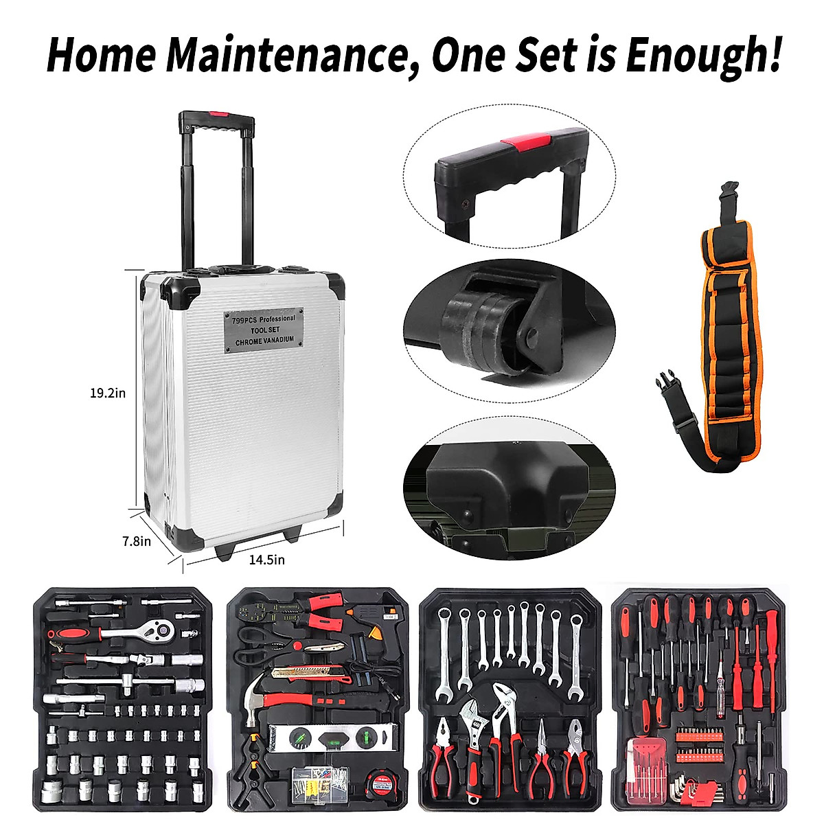 Tool Set with Tool Box, Household Tool Kit, General Home/Auto Repair Tool Set, Storage Case Socket Wrench Sets for Home Maintenance, Perfect for Handyman, Homeowner, Dryer (Silver)