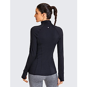 CRZ YOGA Women's Long Sleeve Quarter Zip Pullover Slim Fit Athletic Yoga Tops Workout Running Shirts with Thumbholes Black Small