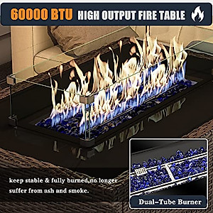 KHOLH 8 Pieces Patio Furniture Conversation Sofa Set with 44" Propane Gas Fire Pit Table, Outdoor Sectional Black Rattan Wicker Sofa Set