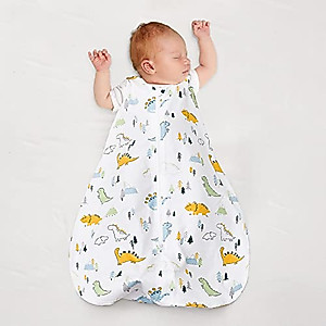 PHF 100% Cotton Baby Sleep Sack, 0-6 Months Baby Wearable Blanket, 2-Way Zipper Infant Sleeping Sack for Baby Boys Girls, 2 Pack Comfy Small Size Sleeveless Sleeping Bags, Dinosaur & Green Geometry