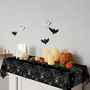 Halloween Tablecloth,2 Pack Black Spider Web Table Cloth Halloween Table Cover 54 x 108 Inch Plastic Table Cloth Disposable For Halloween Party Decorations Home Decor For Scary Themed Parties Supplies