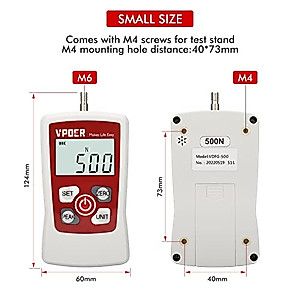 VPOER Digital Force Gauge Push Pull Gauge Tester Portable Force Meter with Maximum Load Value 500N 50kg 110Lb 1800Oz Auto Backlit LCD, Auto Power-Off (VDFG-500N)
