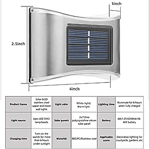 COOWEI Solar Garden Lights LED Outdoor Wall Lights Outdoor Garden Decoration Fence Aisle Balcony Lights Waterproof Up and Down Light wash Wall Lights 4ps (Warm Light)