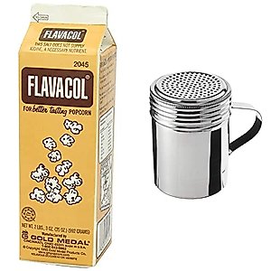 35oz Carton of Flavacol with 10oz Stainless Steel Shaker