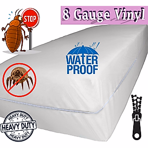 Superior Extra Heavy 8 Gauge Vinyl Mattress Protector Zippered Encasement Cover 100% Waterproof Full White