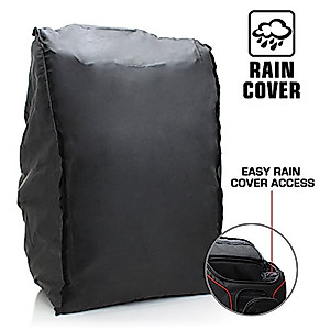 USA GEAR DSLR Camera Backpack Case - 15.6 inch Laptop Compartment, Padded Custom Dividers, Tripod Holder, Rain Cover, Long-Lasting Durability and Storage Pockets - Compatible with Many DSLRs (Red)