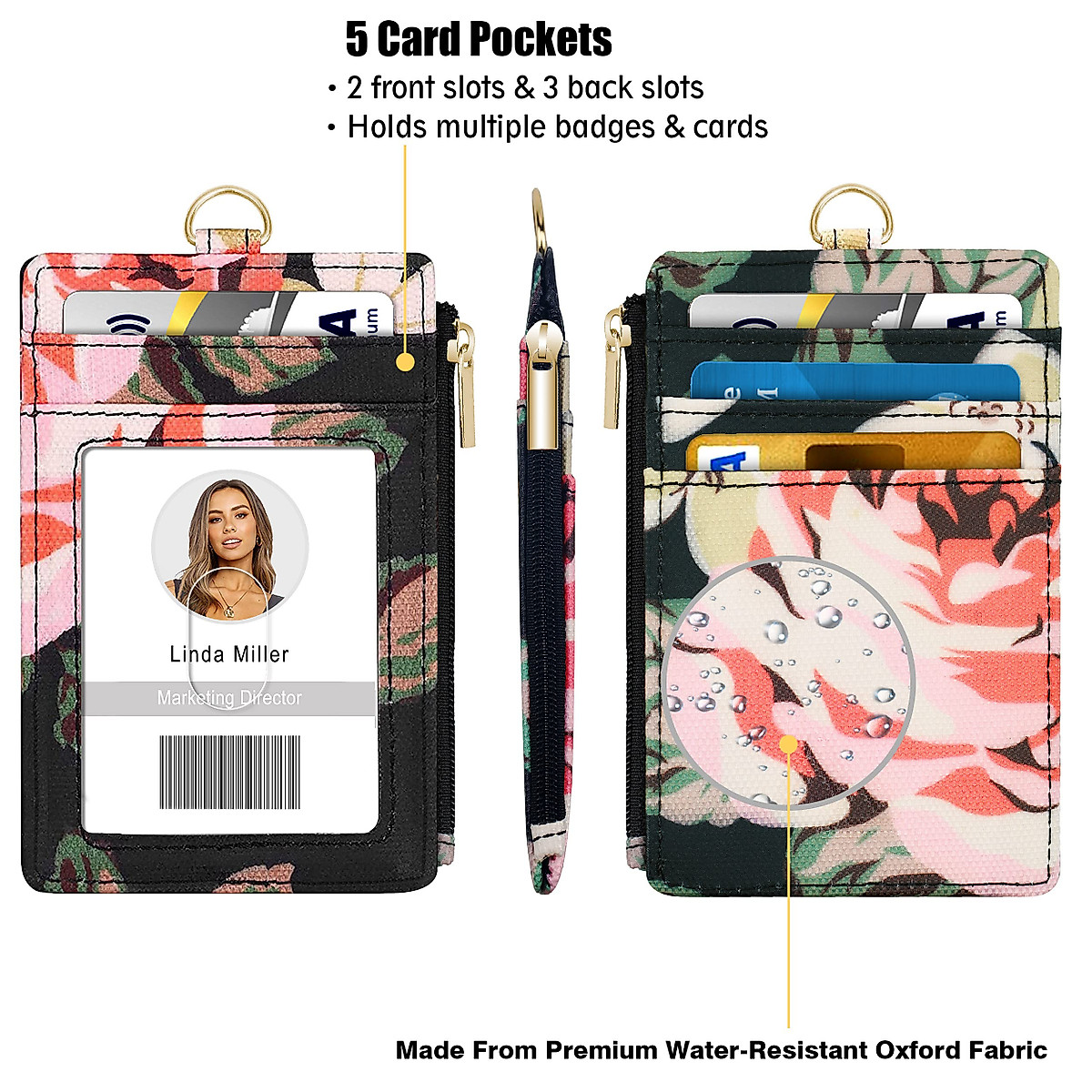 ID Badge Holder with Lanyard Vertical: Flower ID Name Badge Card Holder with Lanyard for ID Badges