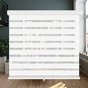LUCKUP Cordless Zebra Blinds Roller Shades for Window-Dual Layer Sheer Blinds Light Control with Valance Day Night Privacy Light Filtering Fabric, 31" W x 72" H, White