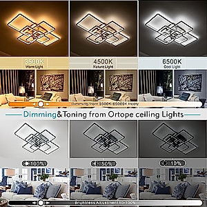 HIHIHOMY 41.7in Modern LED Ceiling Light for Living Room,120W Brown Modern Dimmable Flush Mount Led Ceiling Light Fixtures,8 Square Frame Acrylic with Remote Ceiling Lamps