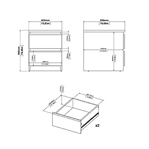 Home Square 3PC Set Engineered Wood with 2 Nightstands and 1 Double Dresser in White Gloss