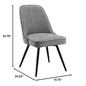 OSP Home Furnishings Martel Swivel Chair with Padded Seat and Black Legs for Dining or Home Office Use, Charcoal Herringbone Fabric