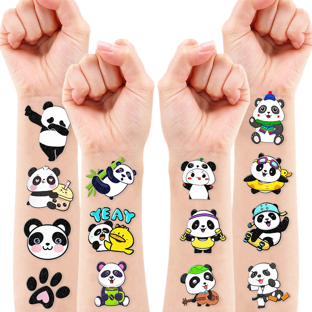Panda Temporary Tattoos for Kids Themed Panda Birthday Party Supplies, Decorations, and Gifts for Kids Super Cute 96PCS Tattoos Stickers for Girls and Boys, Classroom Prizes, Christmas Fun