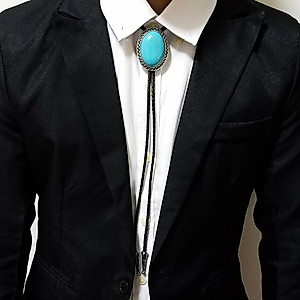 SELOVO Genuine Leather Bolo Tie for Men Native Western Created Turquoise Stone Silver Tone