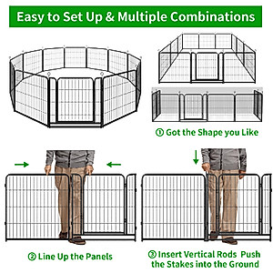 Kfvigoho Dog Playpen Outdoor Extra Wide 12 Panels Heavy Duty Dog Fence 32" Height Anti-Rust with Doors Portable for RV Camping Yard, Total 32FT, 79 Sq.ft, Snowy Black