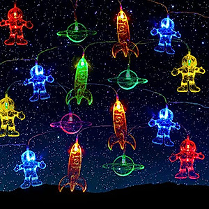 30 LED Children's Room LED String Light Astronaut Spaceship Rocket Pendants Holiday Party Lights Outerspace Room Decor 14.7 Feet Light for Kids Room Decor Birthday Party or Garden Patio (Colorful)