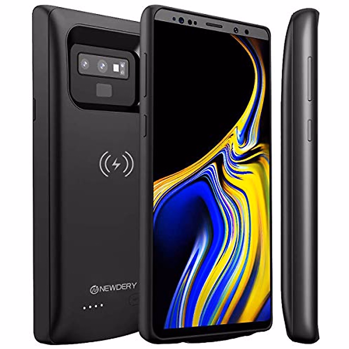 NEWDERY Upgraded Galaxy Note 9 Battery Case Qi Wireless Charging, 5000mAh Rechargeable Extended Charger Case with Raised Bezel and Air Cushion Technology Compatible Samsung Galaxy Note 9 (Black)