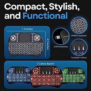 Wireless Mini Keyboard Remote Control Touchpad Mouse Combo Controller with RGB Backlit for Android TV Box Smart TV with OS+USB PC Computer Laptop Window OS HTPC Home Theater PC + USB 2.4GHz Dongle