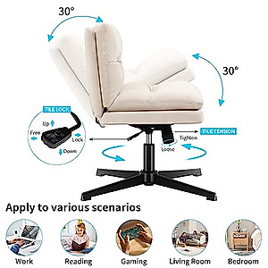 Office Chair Fabric Ultra-Soft Desk Chair No Wheels,Thick Padded Armless Home Office Chairs,Adjustable Swivel Rocking Vanity Chair,Wide Task Computer Chair for Office,Home,Make Up,Bedroom Beige