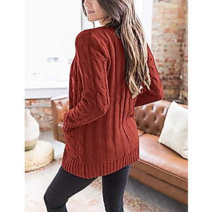 MEROKEETY Women's 2023 Fall Long Sleeve Cable Knit Sweater Open Front Cardigan Button Loose Outerwear Rust