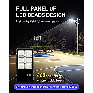 A-ZONE 800W Solar Street Lights Outdoor, 50000LM High Brightness Dusk to Dawn LED Lamp, Street Solar Lights, with Remote Control, IP65 Waterproof for Parking Lot, Yard, Garden, Patio, Stadium