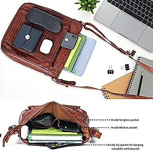 Crossbody Bags For Women-Real Handmade Leather Vintage Adjustable Shoulder Sling Bags Cognac Medium