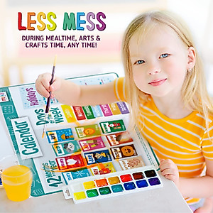 merka Kids Placemat, 4 Pack Toddler Educational Placemats 17x11 in, for Dining Table Features Time, Money, Calendar, Four Seasons, Silicone Reusable Wipeable Mats