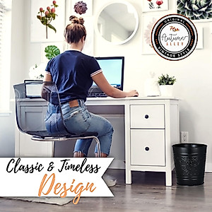 Autumn Alley Black Trash Can for Bathroom, Round Open-Top Bathroom Trash Basket Black Stylish Metal Black Waste Basket for Bedroom, Office Bathroom Accessories, Black