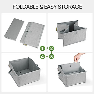 BALEINE 3 Pack Closet Storage Bins for Shelves, Trapezoid Clothing Organizer with Handles, Foldable Linen Fabric Box Containers for Home Bedroom Office, Winter Gray Small