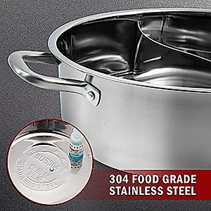 Panghuhu88 11inch Hot Pot with Divider Lid Stainless Steel Shabu Shabu Pot for Induction Cooktop Gas Stove Kitchen Cooker, Dual Sided Soup Cookware with 2 Soup Ladles
