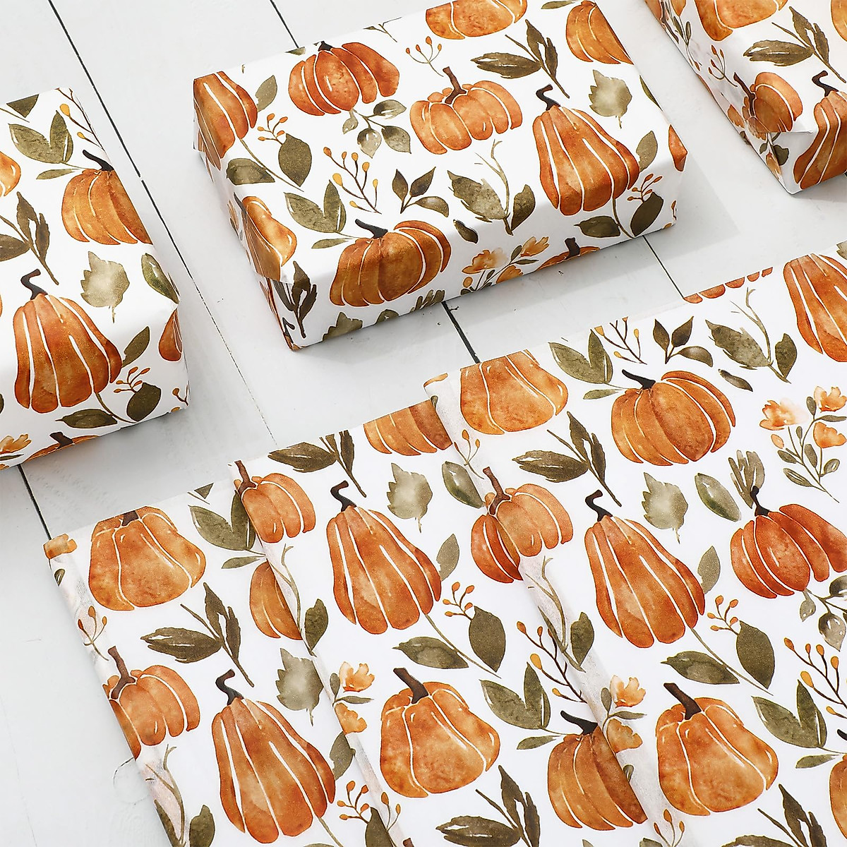 JarThenaAMCS 60 Sheet Fall Tissue Paper Pumpkin Leaves Floral Gift Wrapping Paper Autumn Harvest Decorative Art Paper for Thanksgiving DIY Crafts Birthday Party Supplies, 14 x 20 Inch